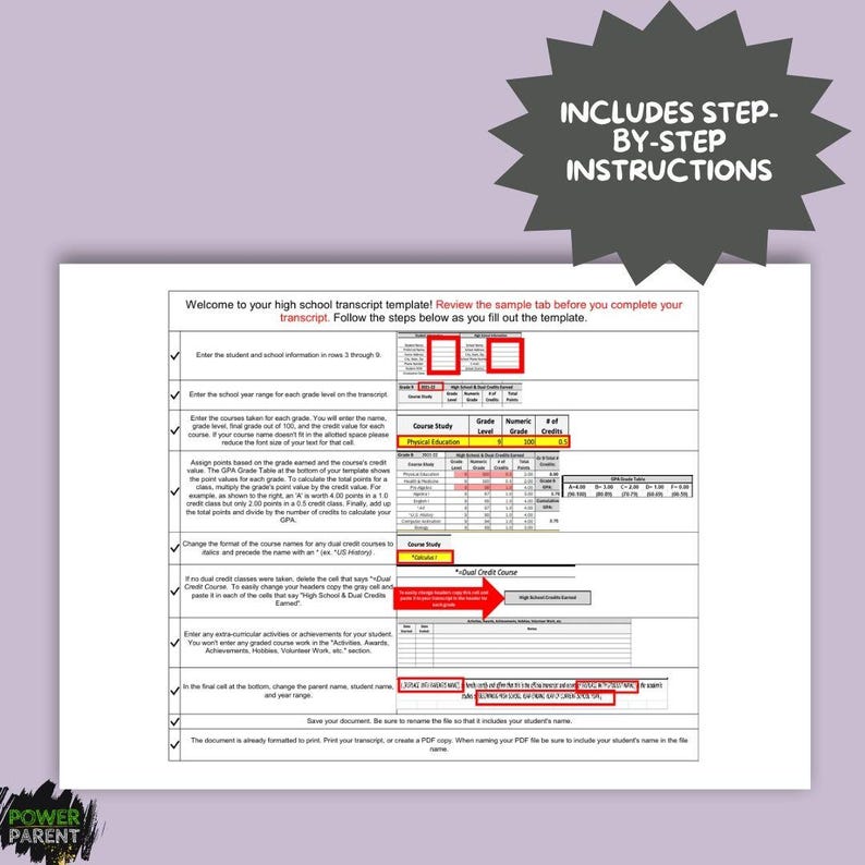 4-year High School Transcript Template | Excel & Google Sheets ...