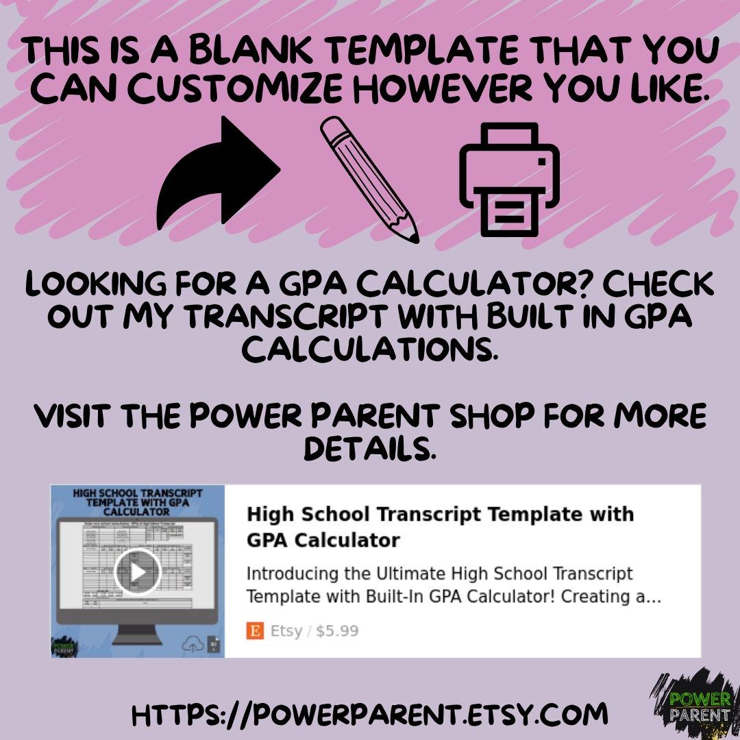 4-year High School Transcript Template | Excel & Google Sheets ...