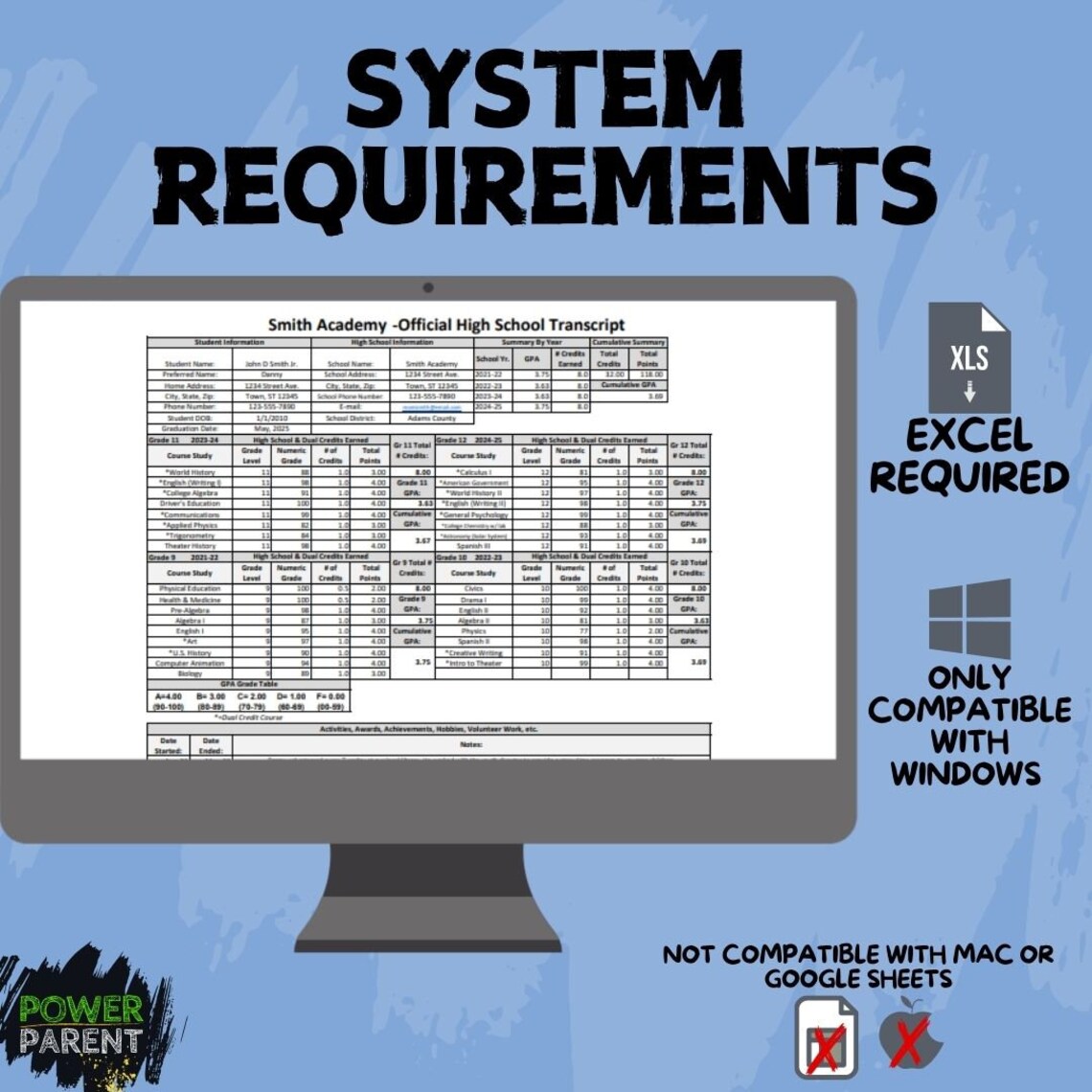 High School Transcript Template With GPA Calculator - Etsy