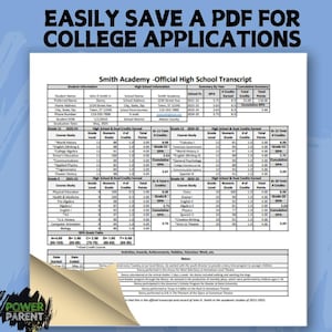 High School Transcript Template With GPA Calculator - Etsy