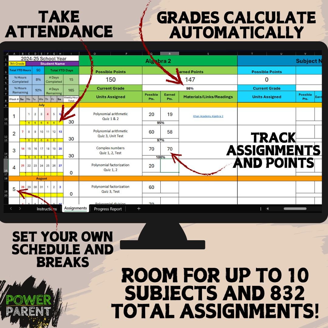 Homeschool Planner, Gradebook, Progress Report, Attendance Tracker, and ...
