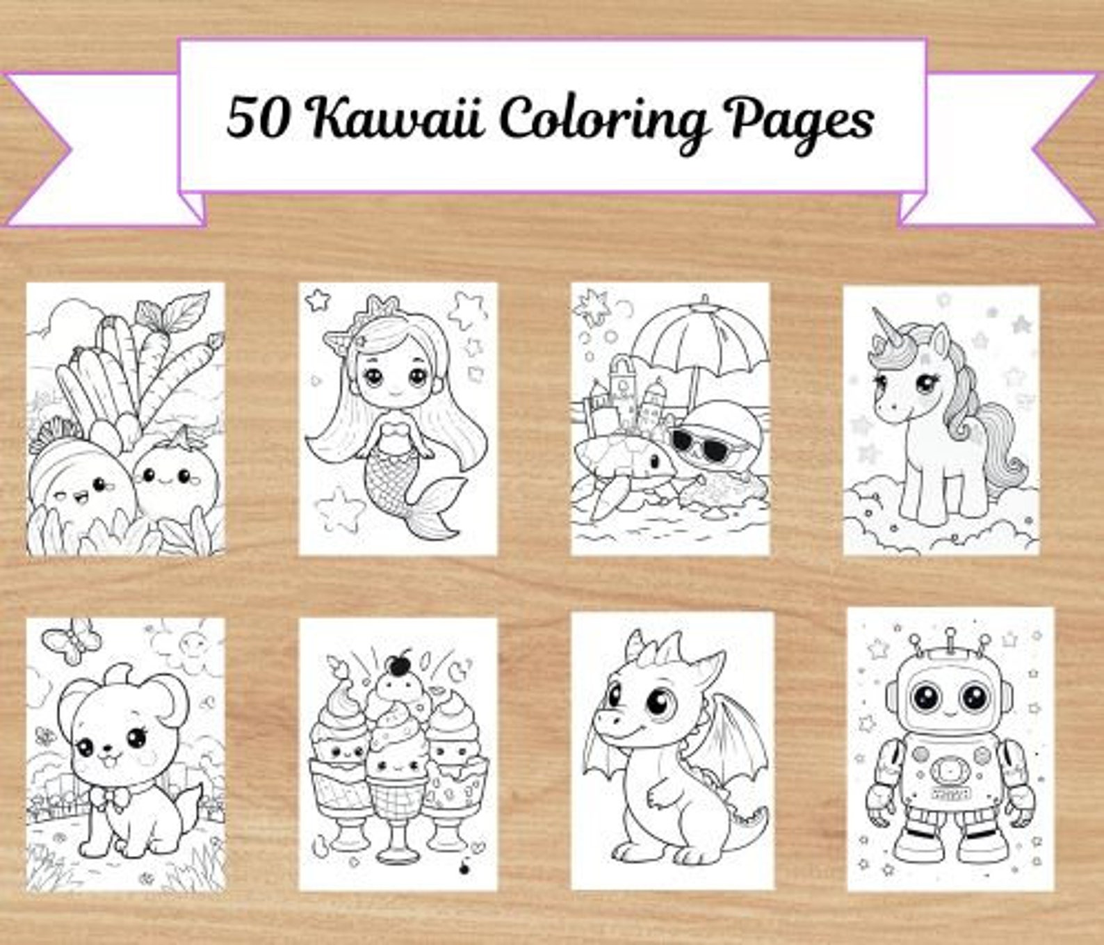 50 Kawaii Coloring Pages for Kids | Instant Download PDF | Fun & Cute ...