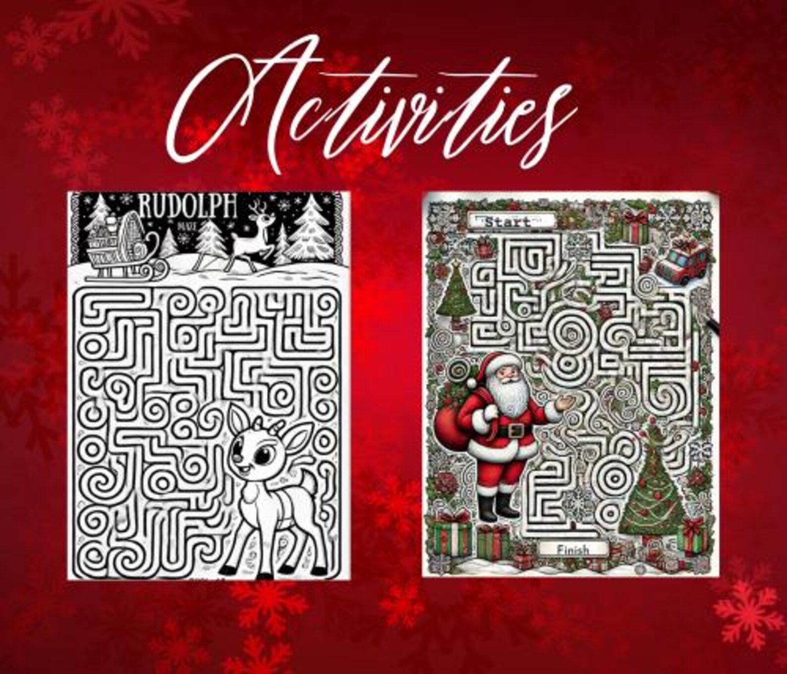 Reindeer & Santa Coloring Book for Kids: Christmas Mazes (printable PDF ...