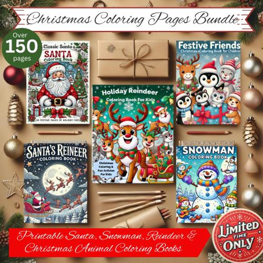 Printable Christmas Coloring Pages Bundle - Over 150 Pages - Santa ...