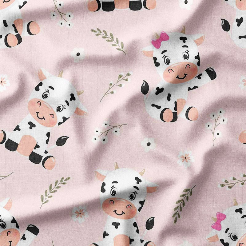 Cute Cow Cotton Fabric by the Yard Cartoon Cows With Flowers Farm ...