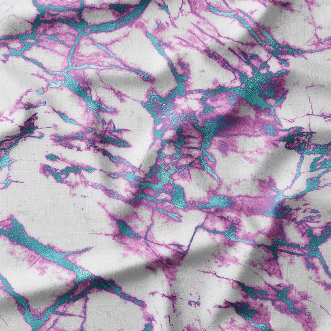 Cotton Fabric by the Yard - Vibrant Marble Effect in Purple, Turquoise ...