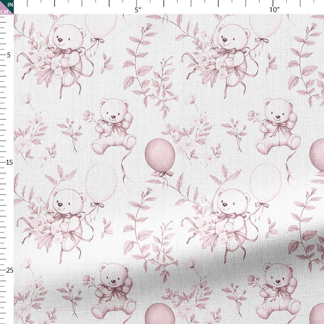 Linen Fabric by the Yard – Baby Toile With Teddy Bears and Balloons ...
