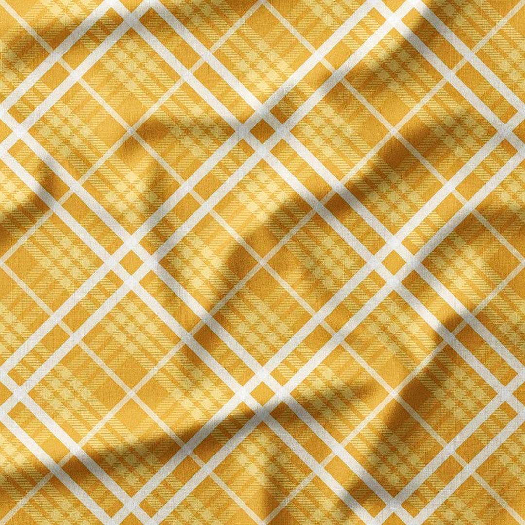 White and Yellow Geometric Plaid Grid Print Fabric by the Yard - Cotton ...