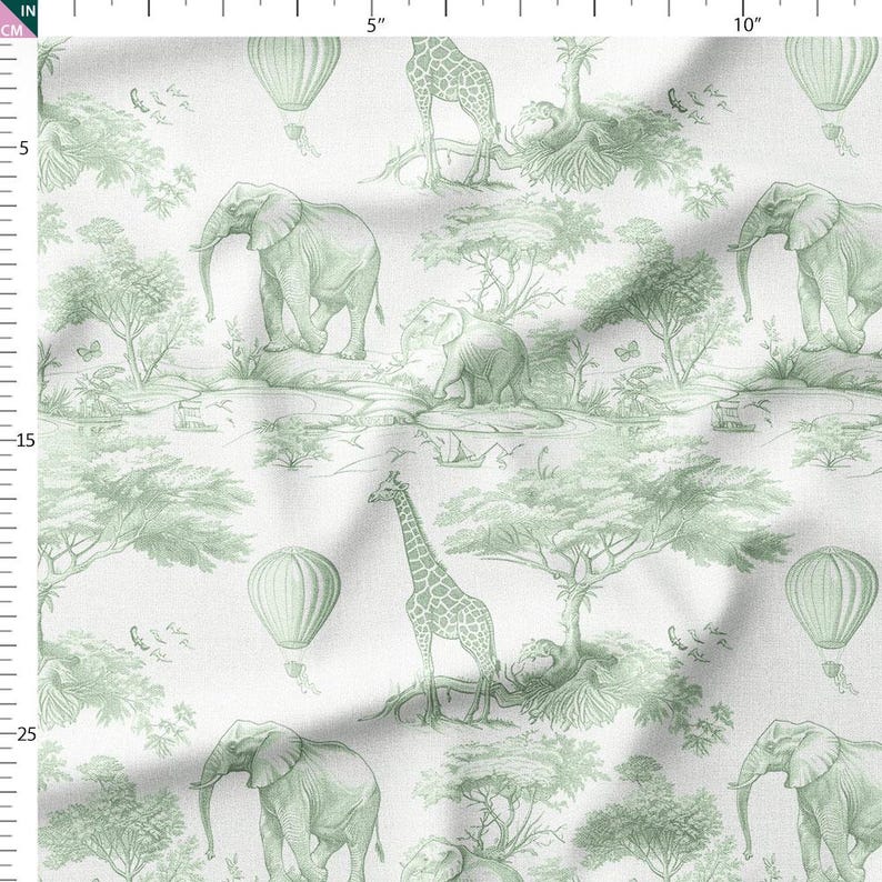 Cotton Fabric by the Yard – Safari Toile Elephants & Giraffes With ...