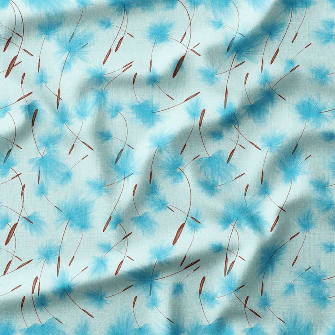 Blue Puff-ball Print Fabric Light Blue Background Cotton Knit Jersey ...