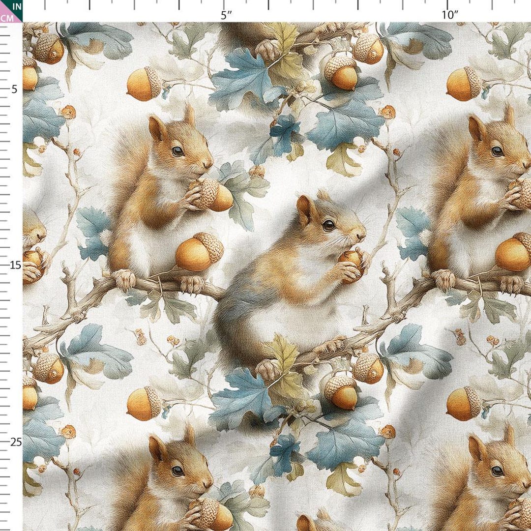 Cotton Fabric by the Yard – Squirrels and Acorns With Oak Leaves in ...