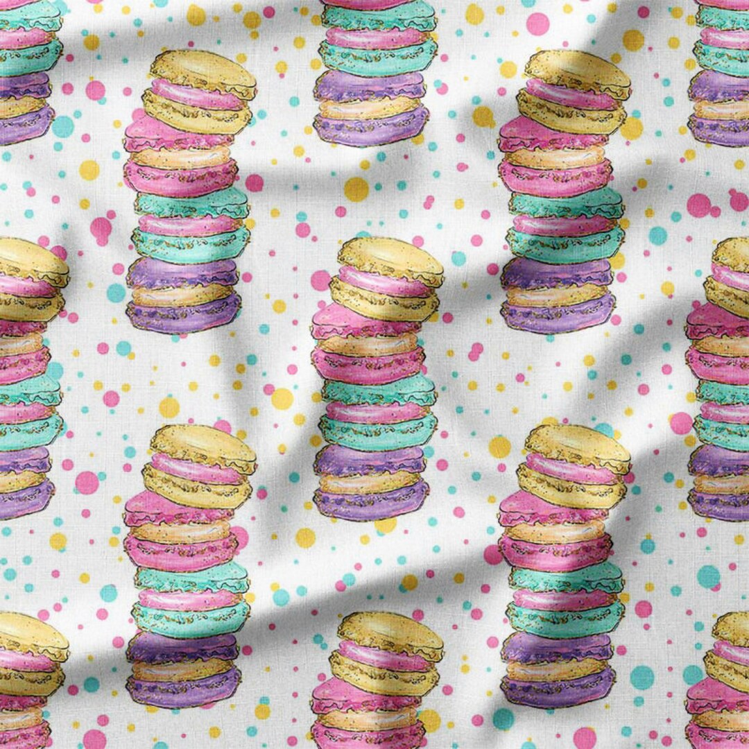 Colorful Macarons Cotton Fabric by the Yard - Fun and Sweet Design for Baking Lovers, Sewing ...