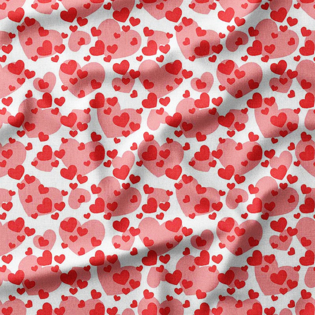Printed Fabric, Red Hearts, Fabric by the Yard, Cotton Fabric, Knit ...