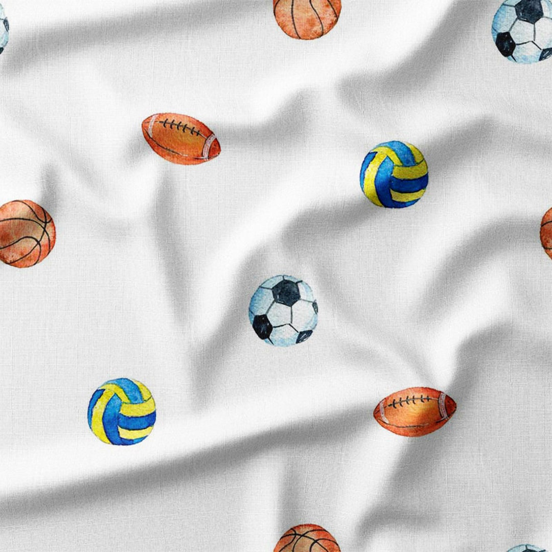 Sports Balls Cotton Fabric by the Yard Football Soccer Volleyball ...