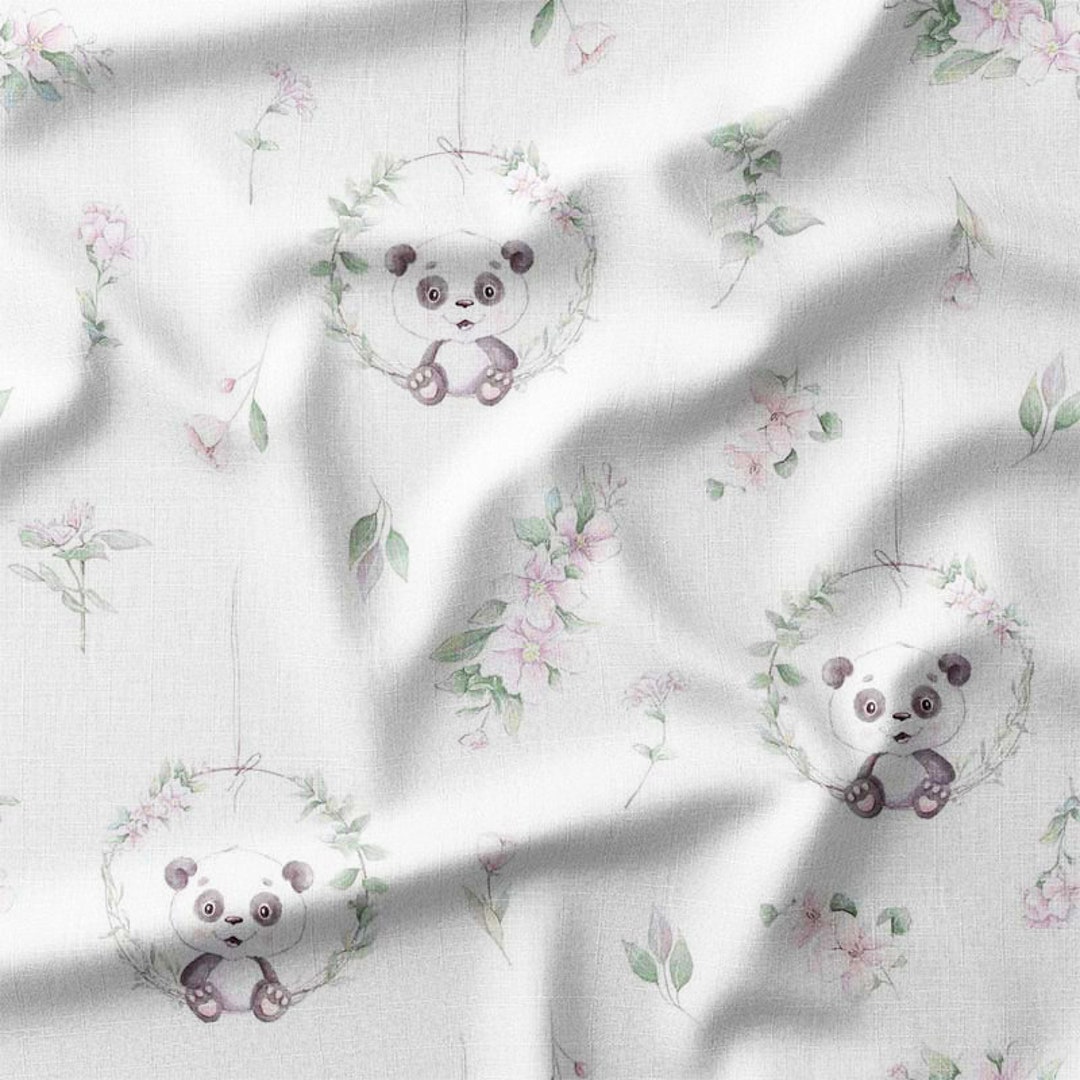 Panda and Floral Cotton Fabric by the Yard Adorable Pandas With Flowers ...