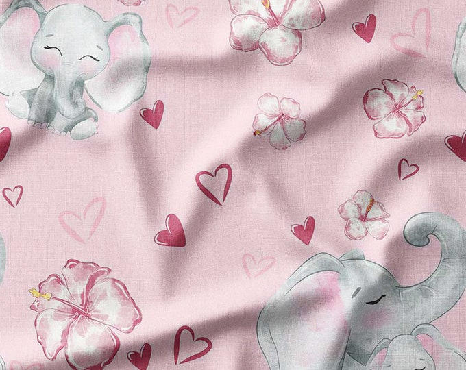 Micro Elephants Fabric micro Print Elephants Pink Stripes by ...