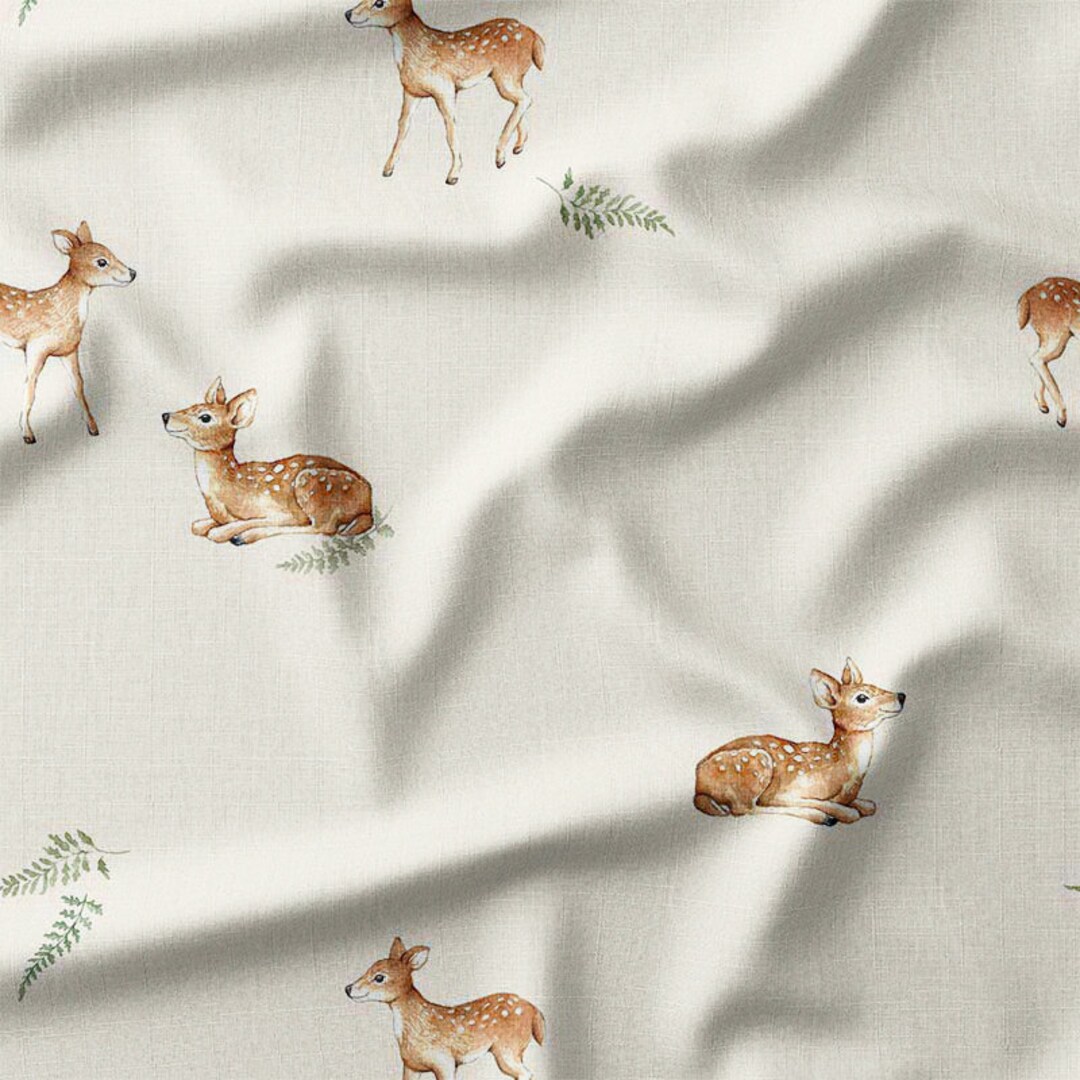 Young Cute Deer Cotton Fabric by the Yard Adorable Animal Fawns With ...