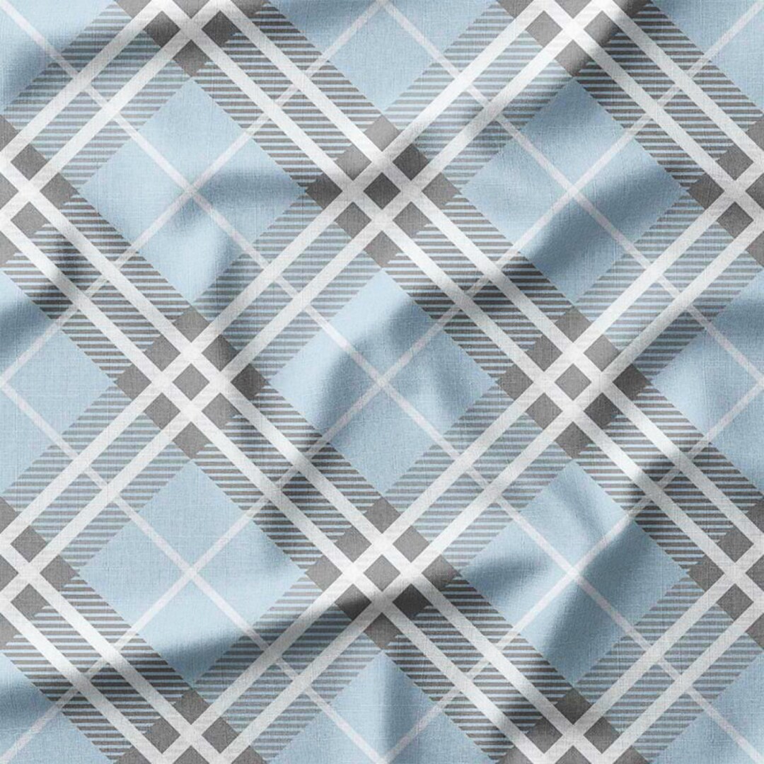 Gray and Light Blue Plaid Cotton Fabric by the Yard - Classic Checkered ...