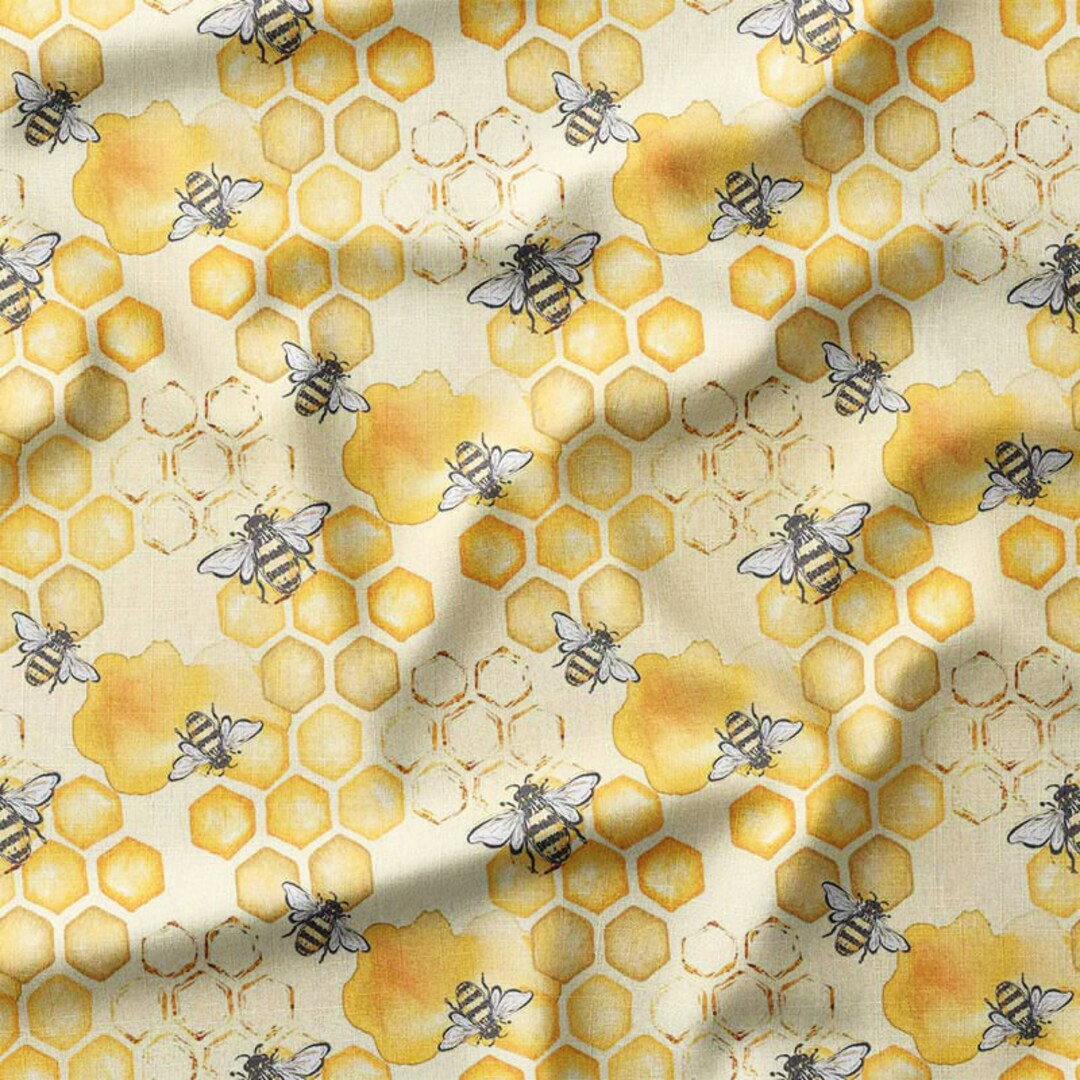 Honeycomb and Bees Cotton Fabric by the Yard Vibrant Honeycomb Pattern ...