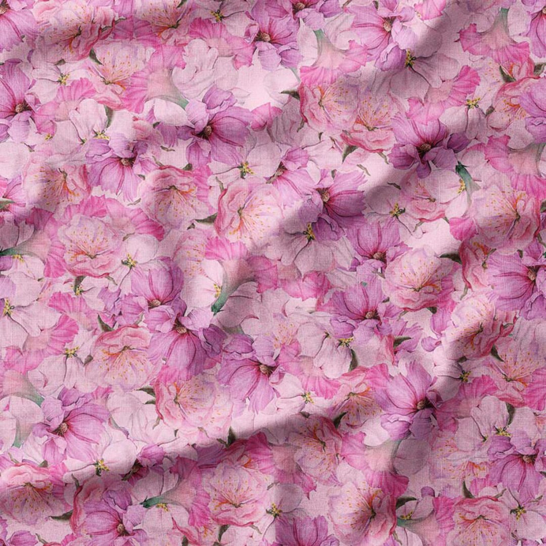 Pink Floral Bloom on Light Pink Cotton Fabric by the Yard - Romantic ...