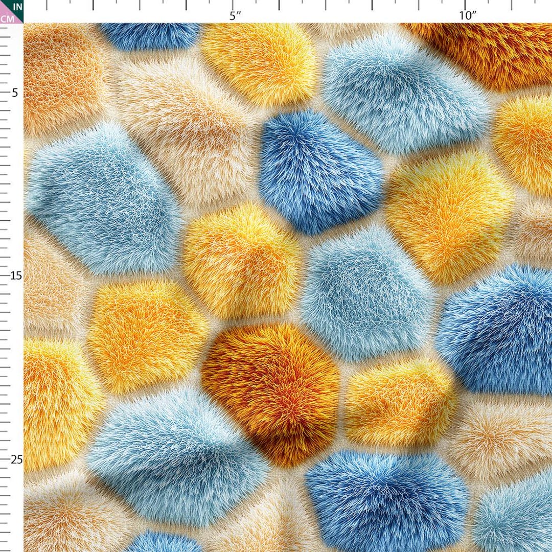 Cotton Fabric by the Yard, Neutral 3D Look Pom Pom Texture, Blue Yellow ...