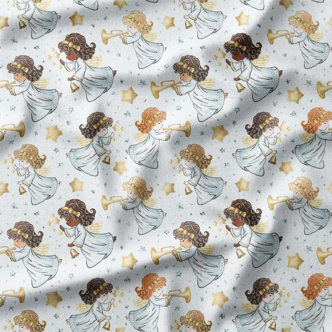 Christmas Angels Cotton Fabric by the Yard Diverse Angels With Trumpets ...