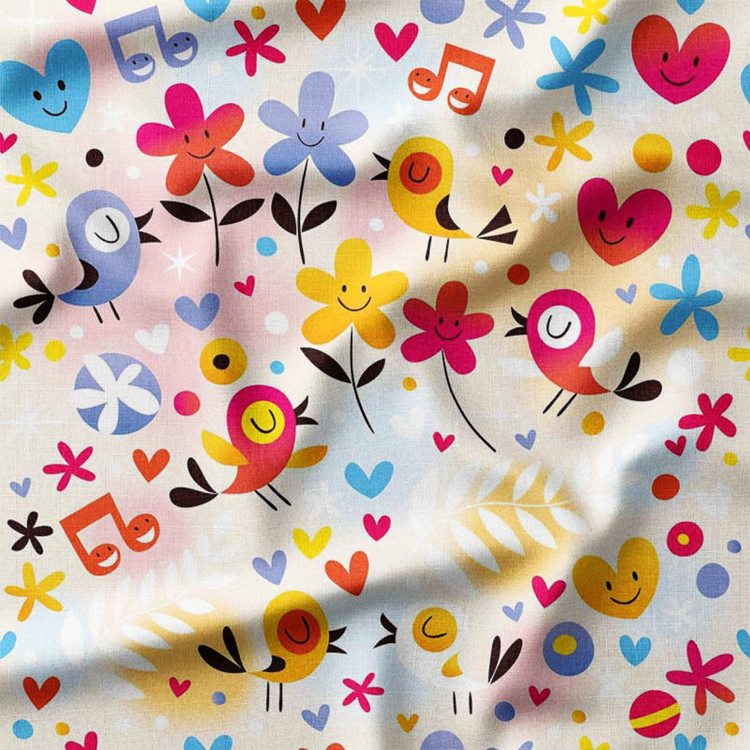 Singing Birds Printed Cotton Fabric by the Yard - Etsy