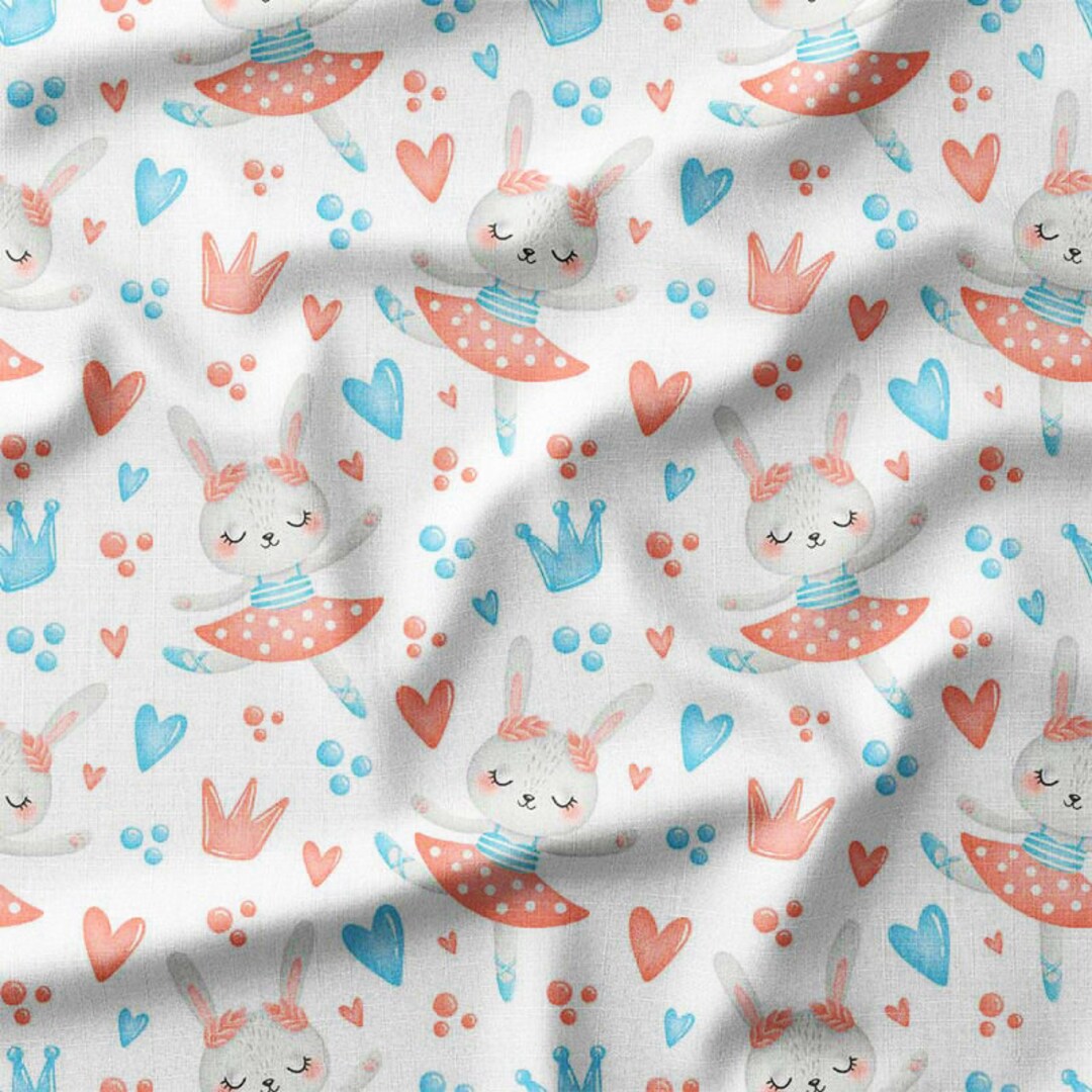 Bunny Ballerina Cotton Fabric by the Yard Cute Bunnies in Tutus With ...