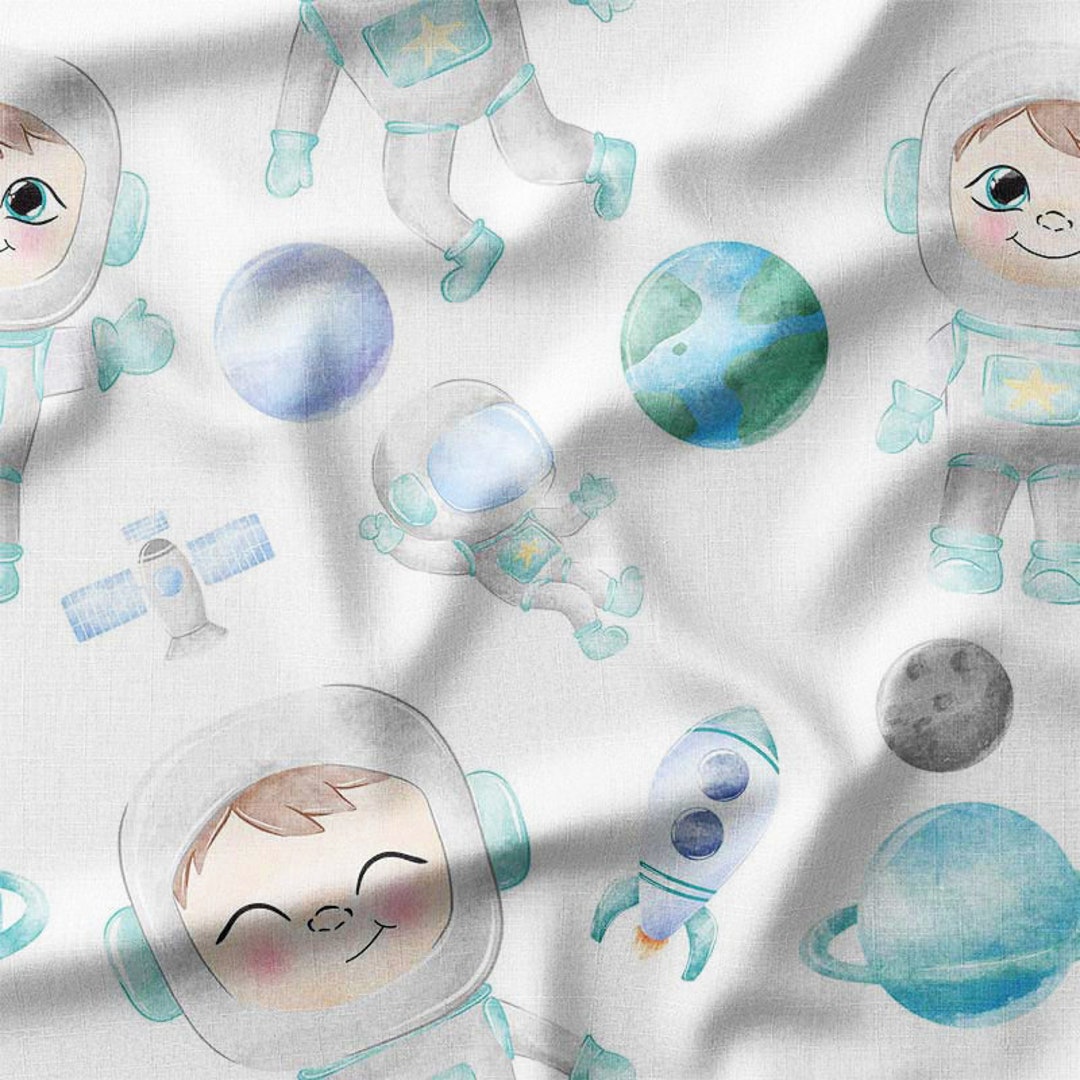 Space Explorer Cotton Fabric by the Yard Playful Astronauts and Planets Design for Kids Sewing ...