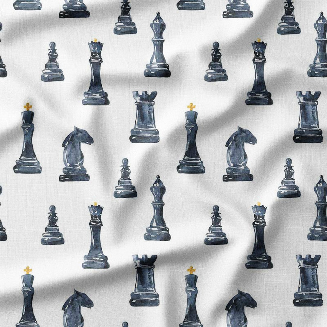 Black Chess Pieces Cotton Fabric by the Yard Elegant and Strategic ...