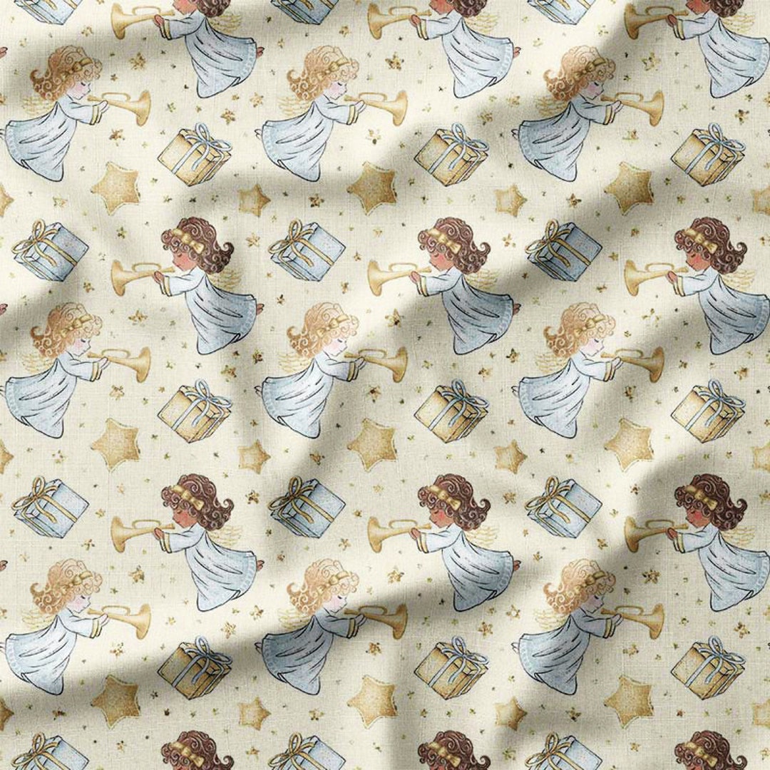 Angels and Stars Cotton Fabric by the Yard Christmas Angels With ...
