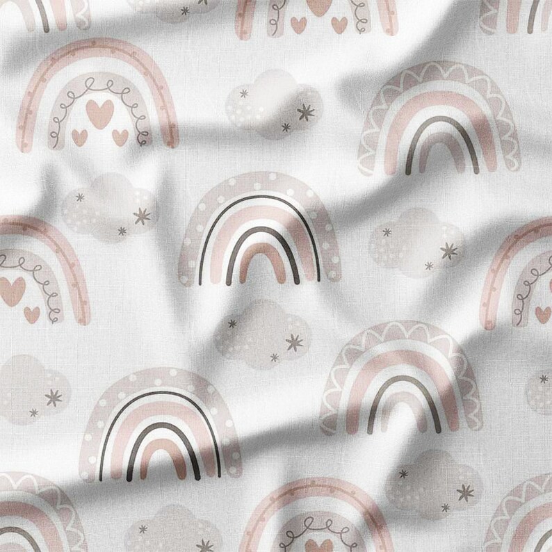 Pastel Rainbow Cotton Fabric by the Yard Soft and Neutral Rainbow ...