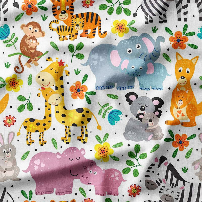 Jungle Animals Cotton Fabric by the Yard Cute Safari Animals With ...