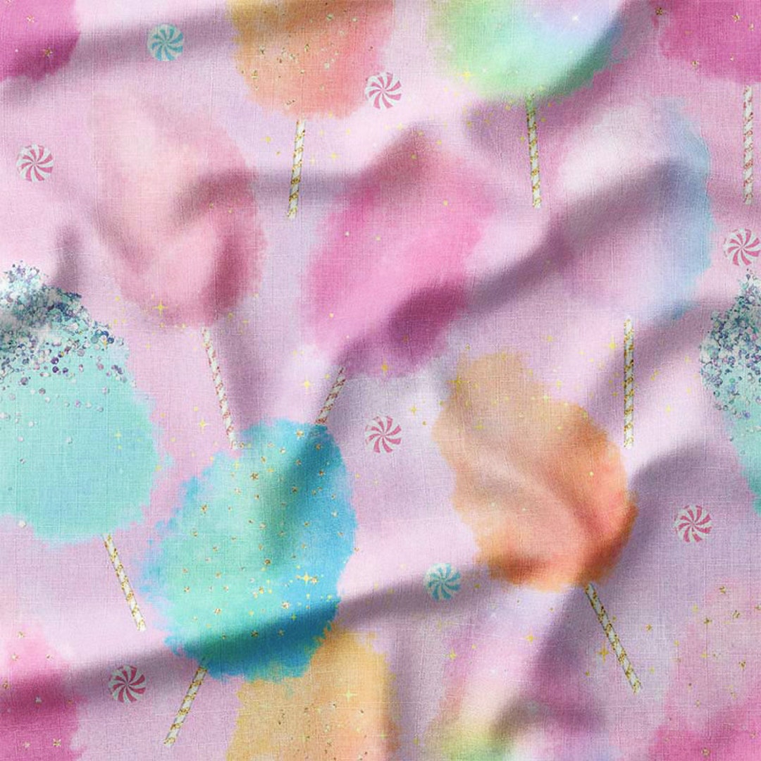 Cotton Fabric by the Yard – Pastel Cotton Candy With Glitter Accents on ...