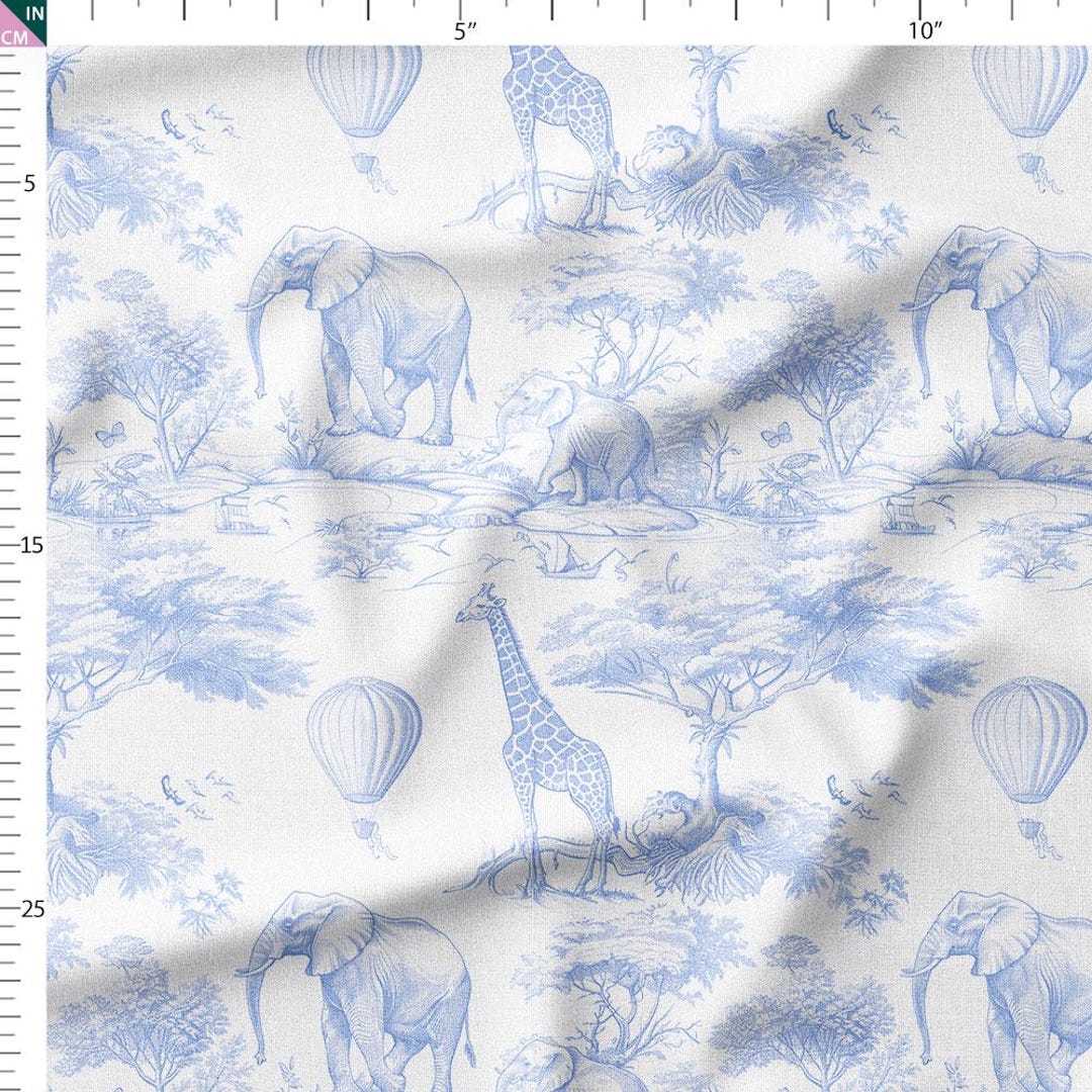 Cotton Fabric by the Yard – Safari Toile Elephants & Giraffes With ...