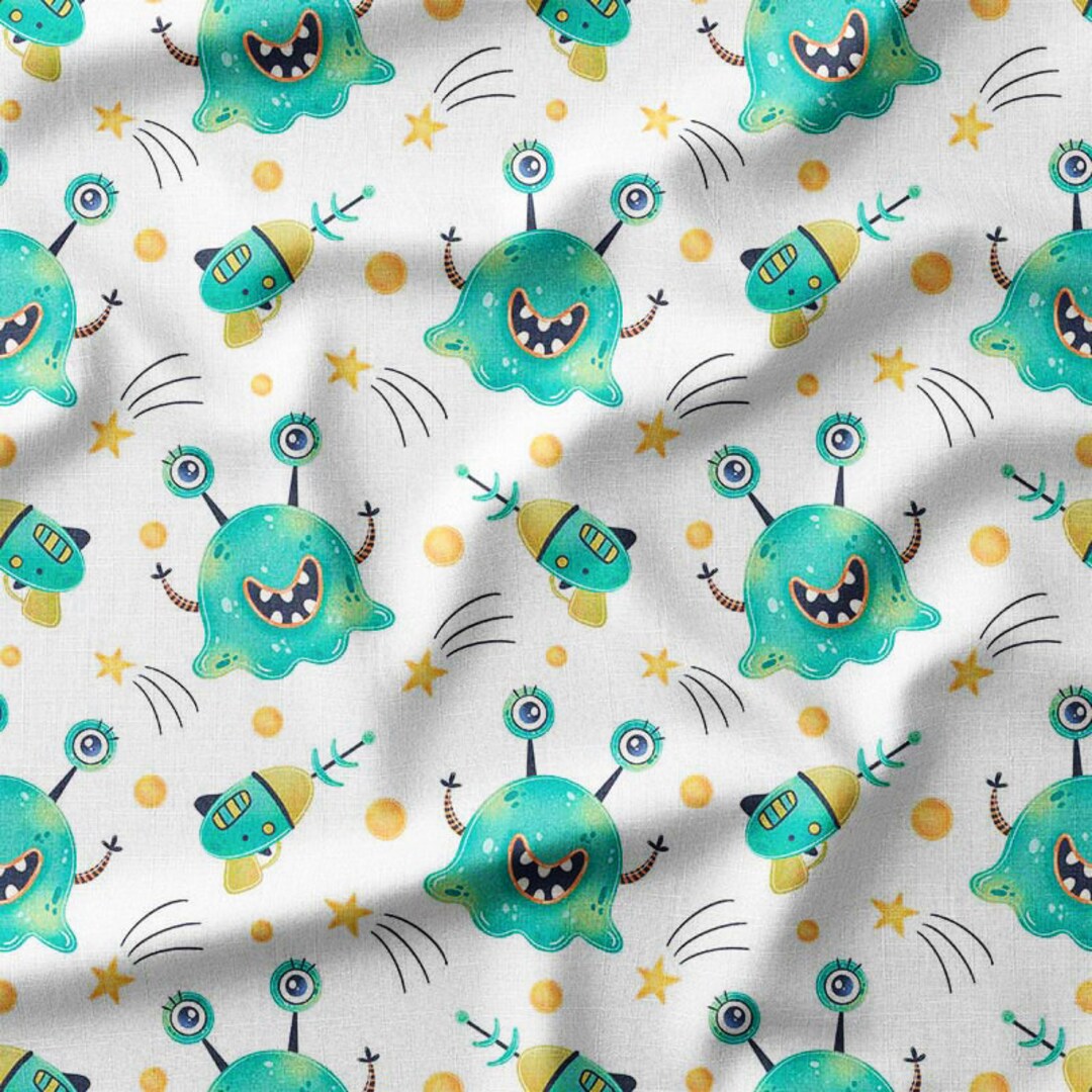 Alien Spaceship Cotton Fabric by the Yard Fun Aliens With Spaceships ...