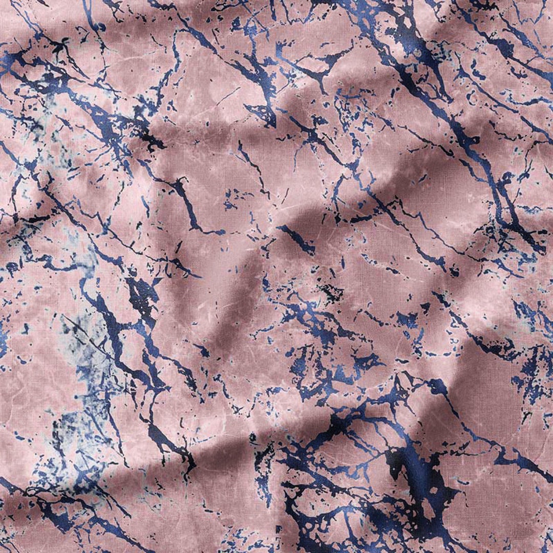 Blush Pink and Navy Blue Marble Effect Cotton Fabric by the Yard ...