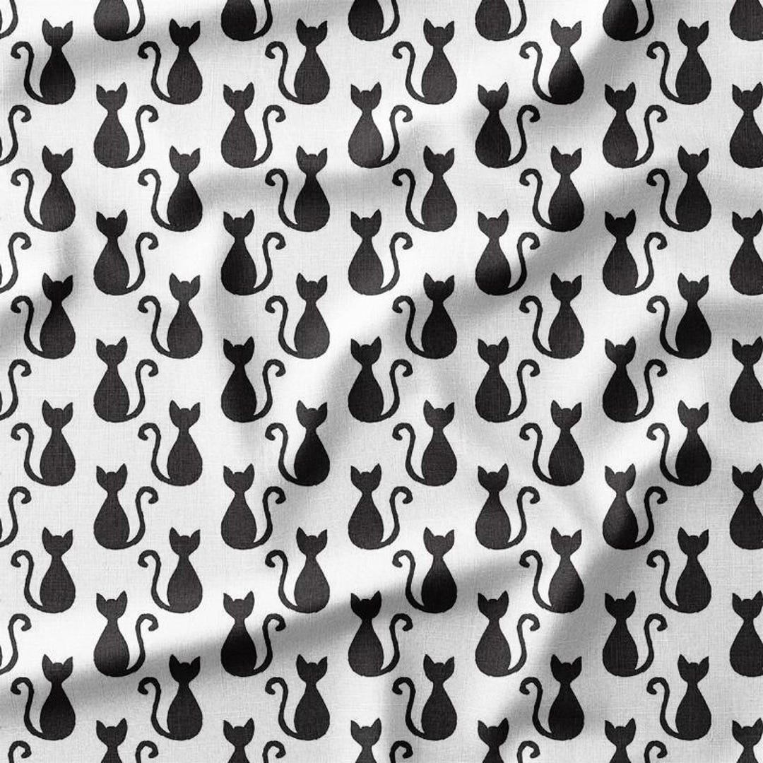 Black Cat Silhouette Cotton Fabric by the Yard Modern Animal Print With ...
