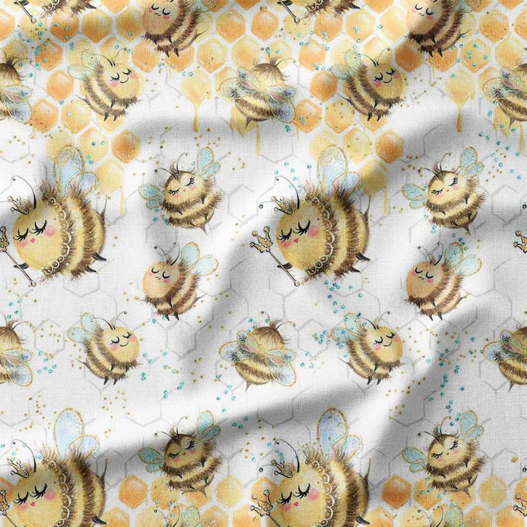 Cute Queen Bees Cotton Fabric by the Yard Playful Bees With Honeycomb ...