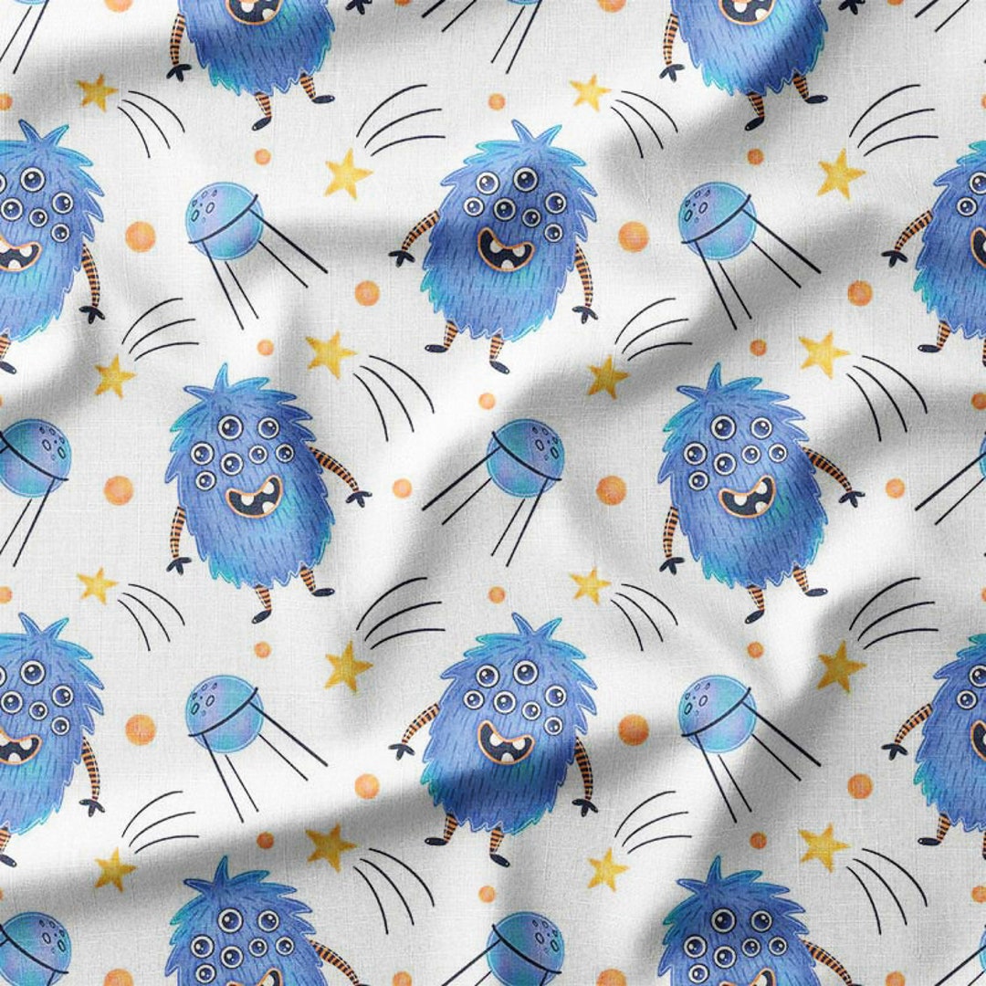 Cute Alien Monster Cotton Fabric by the Yard Playful Space Adventure ...