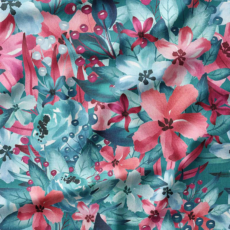 Teal Floral Fabric - Etsy