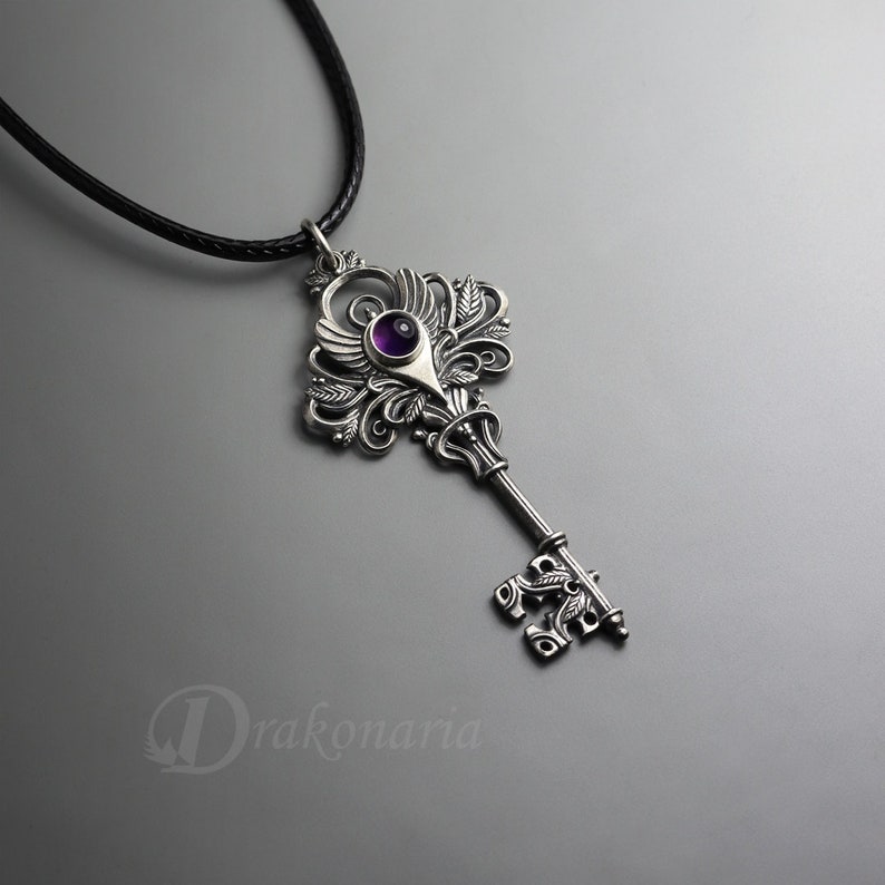 Magic Key - Silver Key Pendant, Magical Key Gemstone Necklace, Amethyst ...