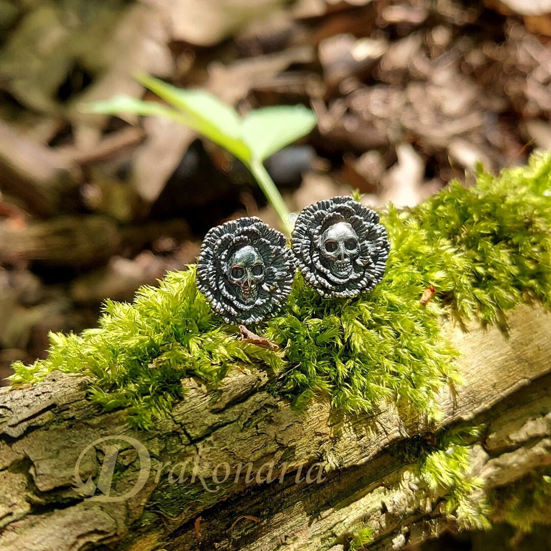 Dark Flowers, Fleur De Mort, Sterling Silver, Skull Flower Earrings ...