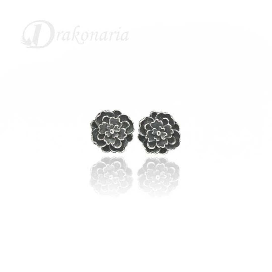 Silver Garden - Tiny Sculpted Flowers, Sterling Silver, Flower Earrings ...