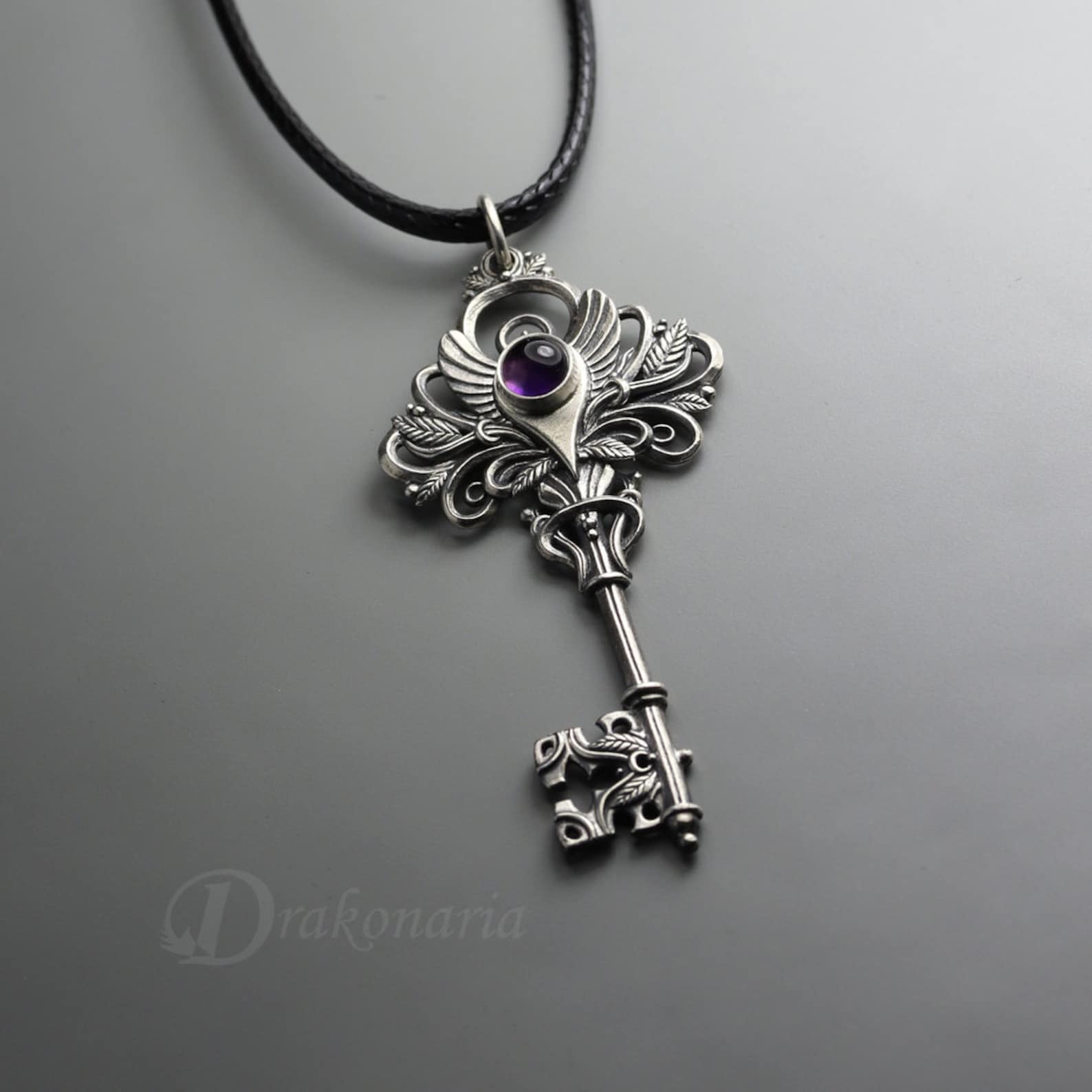 Magic Key - Silver Key Pendant, Magical Key Gemstone Necklace, Amethyst ...
