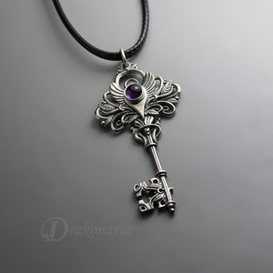 Magic Key - Silver Key Pendant, Magical Key Gemstone Necklace, Amethyst ...