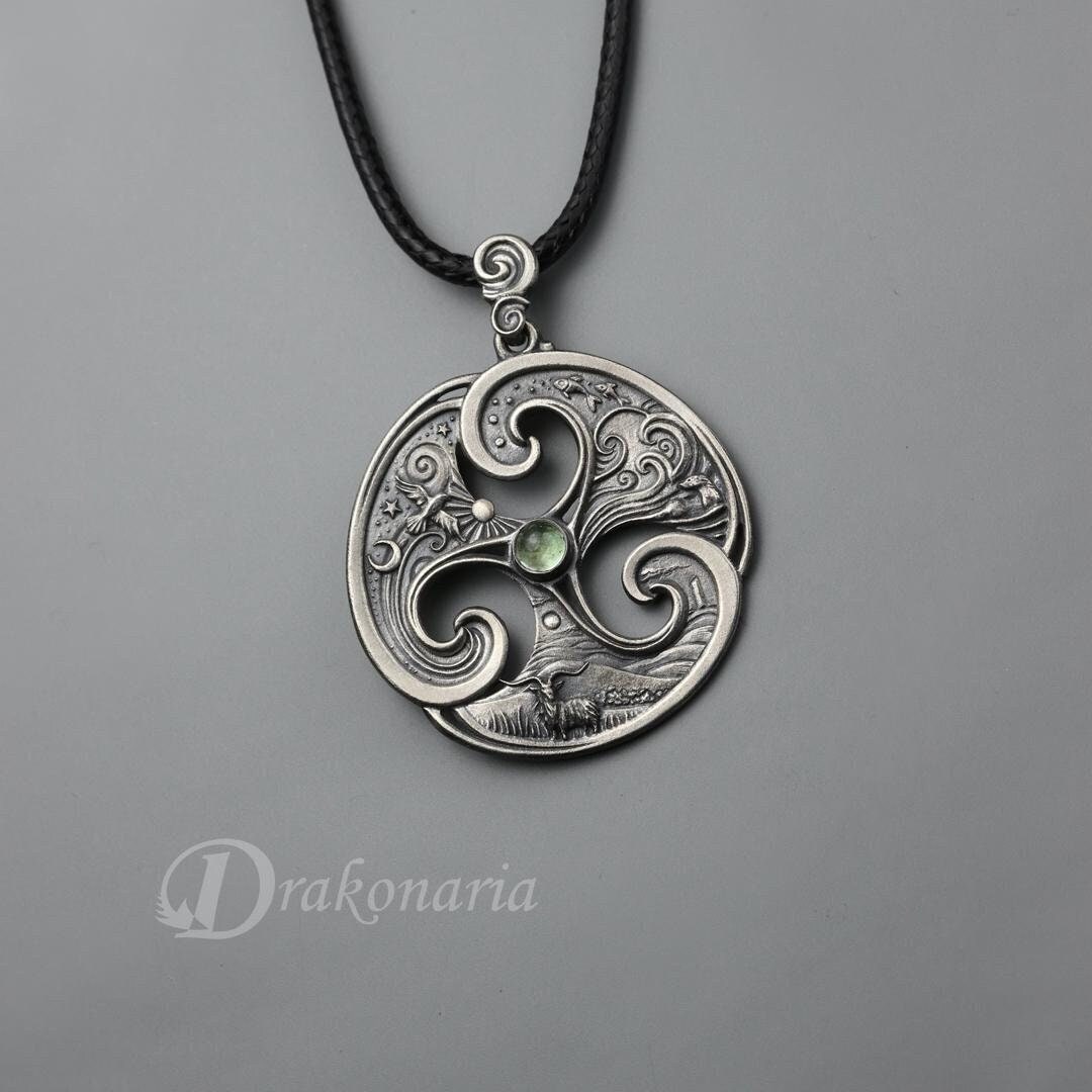 Three Realms Triskele - Silver Triskelion Pendant, Celtic Symbol ...