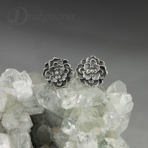 Silver Garden - Tiny Sculpted Flowers, Sterling Silver, Flower Earrings ...