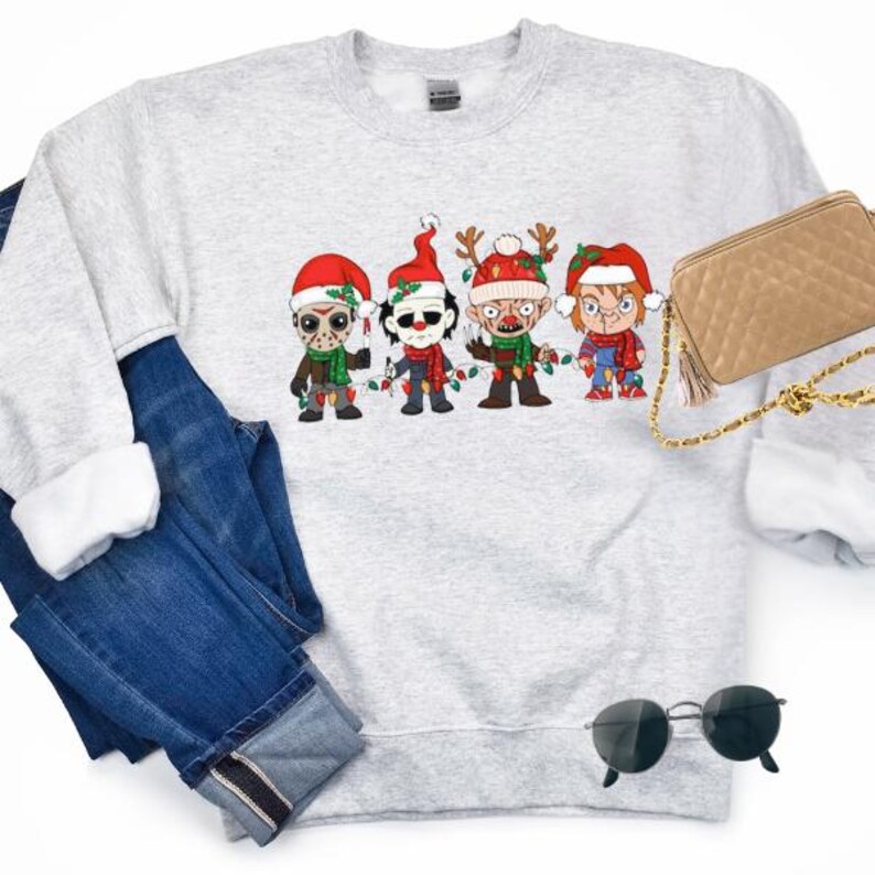 Horror Movie Christmas Friends Sweater, Cute Scary Movies Christmas ...