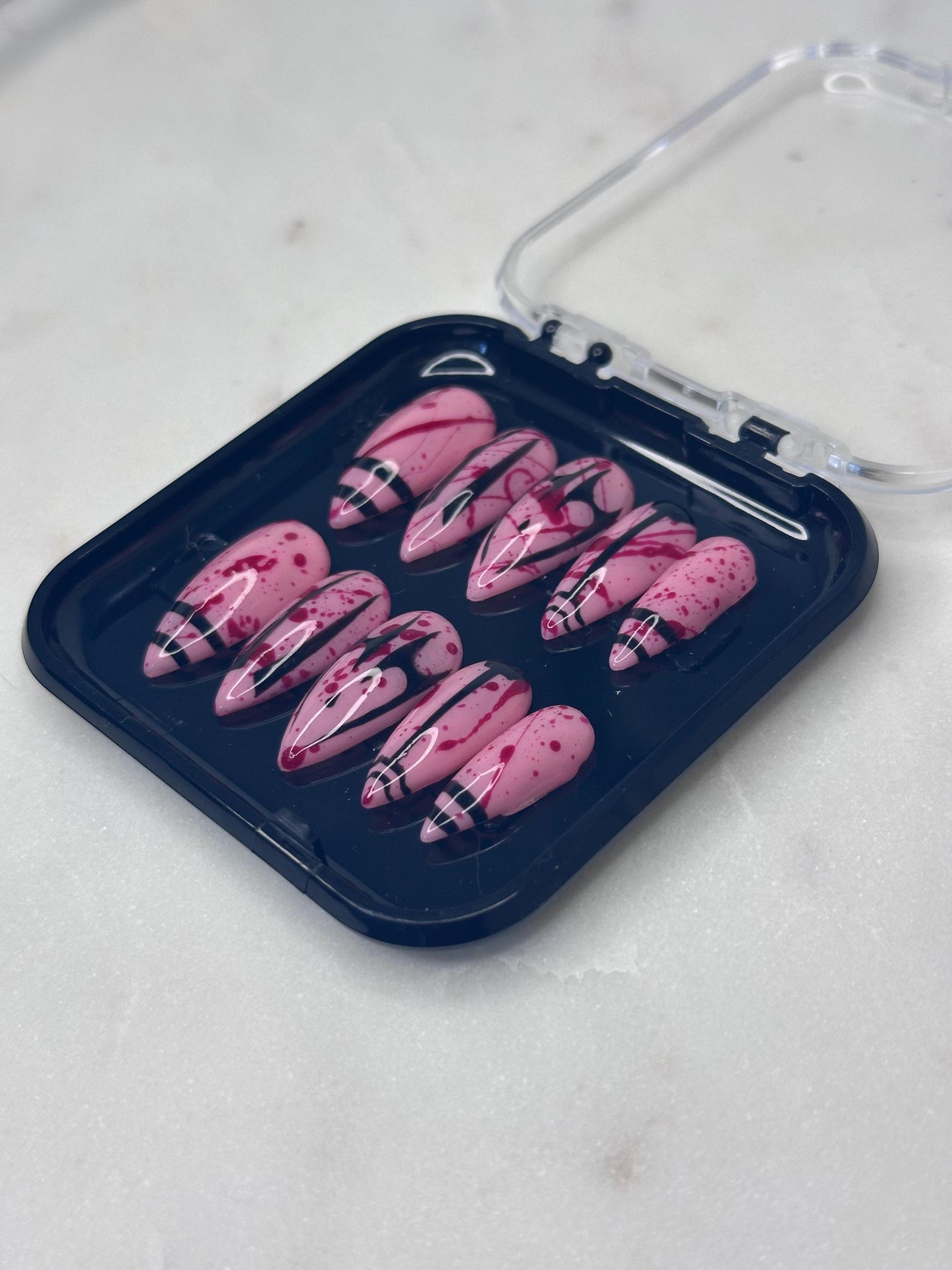 Anime-inspired Press on Nails | Curse Tattoo Design | Blood Splatter ...